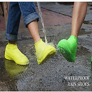 Springen Silicone Waterproof Boots and Shoe Covers,Rain Shoes Boots Covers, Reusable Non Slip Rain Snow Overshoe Foldable Galoshes-1 Pair(2 PCS) (Clear White) (Large)