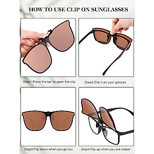 Frienda 3 Pair Oversize Polarized Clip-on Sunglasses Large Anti-glare TR90 Frame Flip up Driving Glasses for Women Men (Black Gray, Yellow)