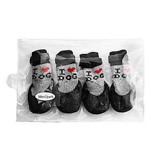 Dog Cat Boots Shoes Socks with Adjustable Waterproof Breathable and Anti-Slip Sole All Weather Protect Paws(Only for Tiny Dog) (L, Red)