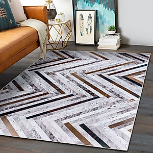 DECOMALL Coronado 8x10ft Area Rugs, Modern Geometric Faux Cowhide Patchwork Rug, Machine Washable Non Slip Carpet for Living Room Bedroom Dinning Room,8x10ft Multi
