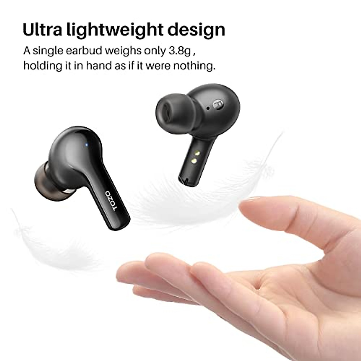 TOZO A2 Mini Wireless Earbuds Bluetooth 5.3 in Ear Light-Weight Headphones Built-in Microphone, IPX5 Waterproof, Immersive Premium Sound Long Distance Connection Headset with Charging Case, Black