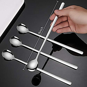 Briout 8-Piece 9-Inch Long Handle Iced Tea Spoon, Ice Cream Spoon, Premium 304 Stainless Steel Cocktail Stirring Spoons