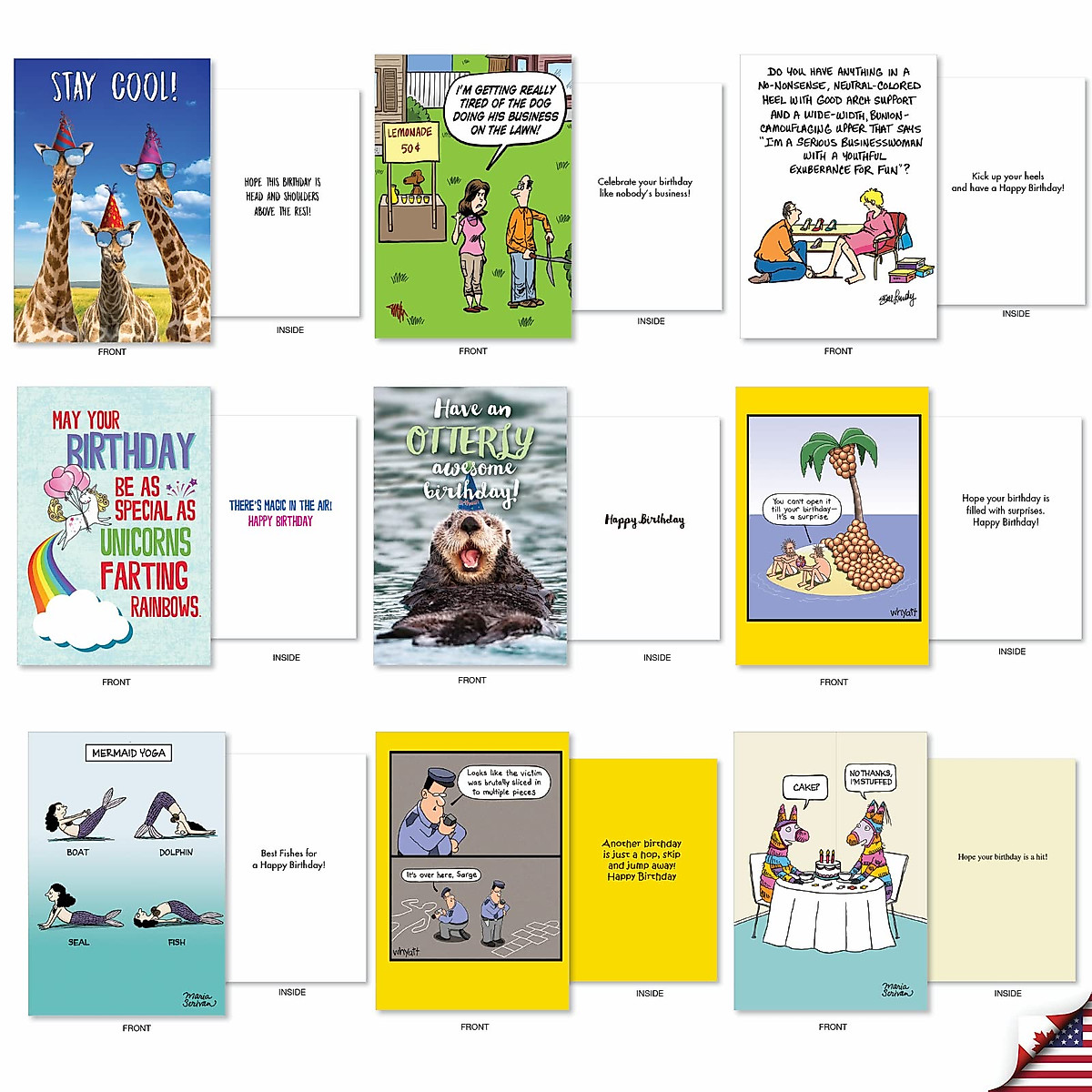 NobleWorks - Variety Pack of 36 Assorted Funny Birthday Cards Bulk Box Set w/Envelopes, Edgy Humor B-Day for Men, Women (36 Designs, 1 Each) - Birthday Favorites AC2911BDG-B1x36