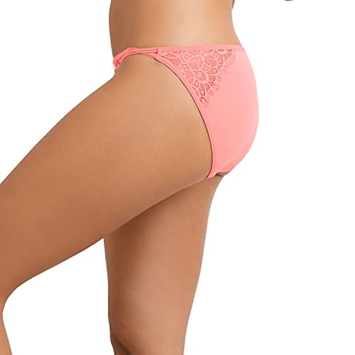 Maidenform String Panties with Lace Accents, Bikini Underwear for Women, 3-Pack, Coral/Navy Eclipse/Black, X-Large