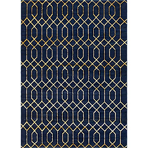 Unique Loom Glam Collection Geometric, Trellis, Metallics, Modern, Chic Area Rug, 9 ft 0 in x 12 ft 0 in, Navy Blue/Gold