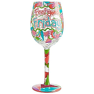 Enesco Designs by Lolita Feel Good Friday Artisan Hand-Painted Wine Glass, 15 Ounce, Multicolor