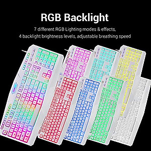 Redragon S101 Wired RGB Backlit Gaming Keyboard with Multimedia Keys Wrist Rest and Red Backlit Mouse Combo 3200 DPI for Windows PC Gamers (White)