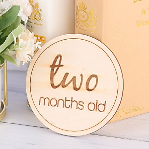 Tomaibaby Baby Monthly Milestone Cards 12pcs, 10x10x0.3cm Round Numbers Shower Gift Wooden Baby Birth Announcement Card Record Month Set Discs Photography Props - Round English Letter