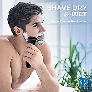 Men's Electric Shaver - LOBINH 3D Rechargeable Waterproof IPX7 Wet & Dry Shaving Electric Razor Rotary Shaver for Men with Pop-up Sideburn Trimmer,1 Hour Fast Charging, LCD Power Indicator - PA188