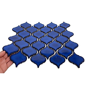 Tenedos Premium Cobalt Blue 2 Inch Lantern Glossy Porcelain Mosaic Tile Backsplash for Kitchen, Bathroom Shower, Pool Tiles (20 Sheets)