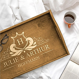 Maverton Bed Tray with Engraving for Couple - Wooden Serving Tray for Wedding - Engraved Lap Desk for Parents - Personalized Brown Serving Tray for Newlyweds - Notebook Stand - Classic