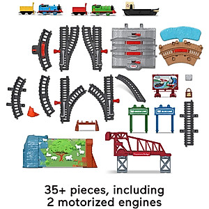 Thomas & Friends Toy Train Set Talking Thomas & Percy Motorized Engines with Track, Sounds & Phrases for Preschool Pretend Play Kids Ages 3+ Years