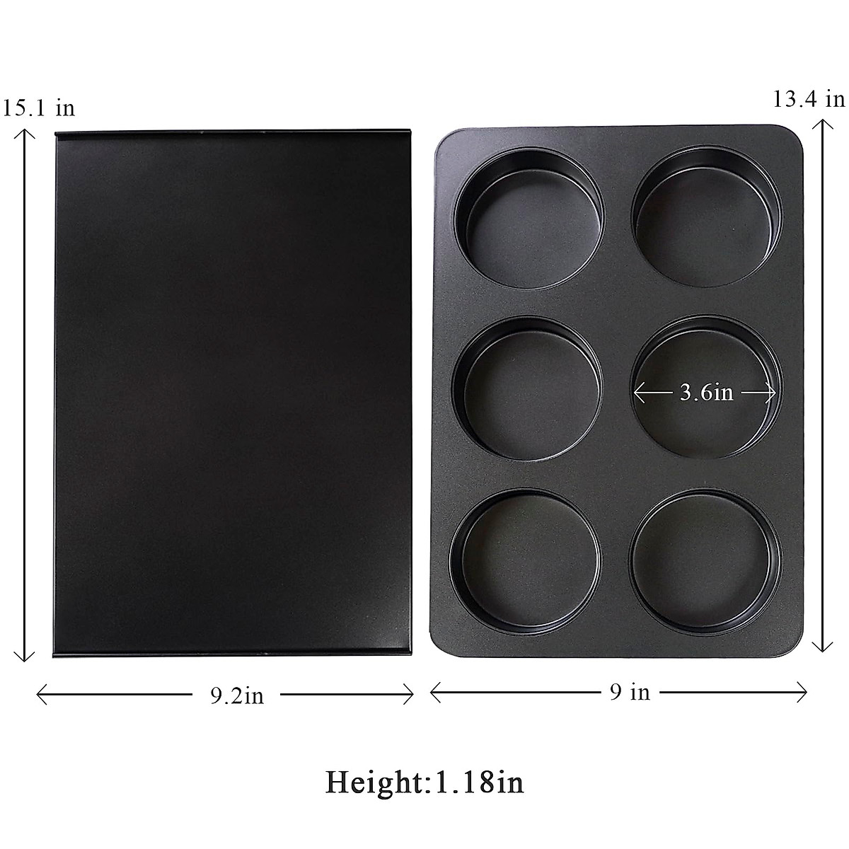 Elesinsoz 6 Cup Straight Side Jumbo English Muffin Cupcake Pan with Lid Hamburger Burger Bun Egg Sandwich Frittata Cinnamon Roll Focaccia Quiche Pancake Nonstick Baking Tin Tray Mold