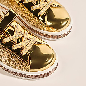 UUBARIS Girl's Glitter Tennis Shoes Fashion Sneakers for Kids Sparkly Rhinestone Sneakers Bling Shiny Sequin Shoes Gold-2