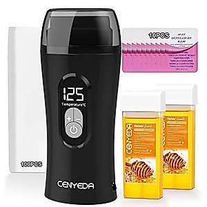Digital Roll On Wax Kit, Honey Wax Roller Waxing Kit for Women, Roll On Wax Warmer for Hair Removal, Depilatory Soft Roll On Wax Warmer with 2 Cartridge Refill and 100 pcs Wax Strips - Super Easy To U