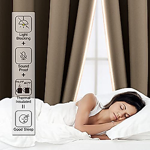 CUCRAF Blackout Curtains for Bedroom,Thermal Insulated Room Darkening Grommet Window Curtains & Drapes for Living Room, Khaki, 2 Panels, 52 x 84 Inch