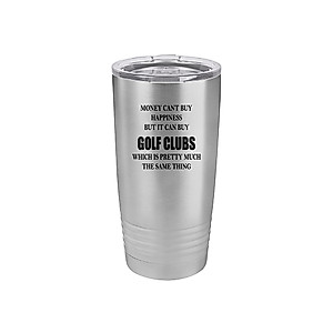 Rogue River Tactical Funny Money Happiness Golf Clubs 20 Oz. Travel Tumbler Mug Cup w/Lid Vacuum Insulated Hot or Cold Gift For Golfer Dad Grandpa Ball (Silver)