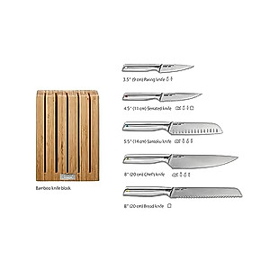 Joseph Joseph Elevate Kitchen Knives 5-Piece Set, Japanese Stainless Steel, Slimline Bamboo Knife Block