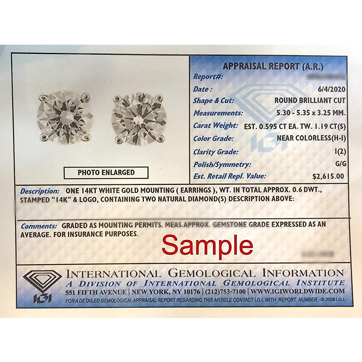 IGI Certified 1 1/10 Carat Natural Diamond Round Stud Earrings for Women I 14k White Gold Earrings I Very Shinny, cttw 4-Prong Basket I Screw Back Earrings Made in USA by Beverly Hills Jewelers