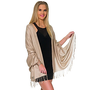 Pashmina Shawls and Wraps for Evening Dresses, Large Soft Pashmina Wedding Beige Shawl