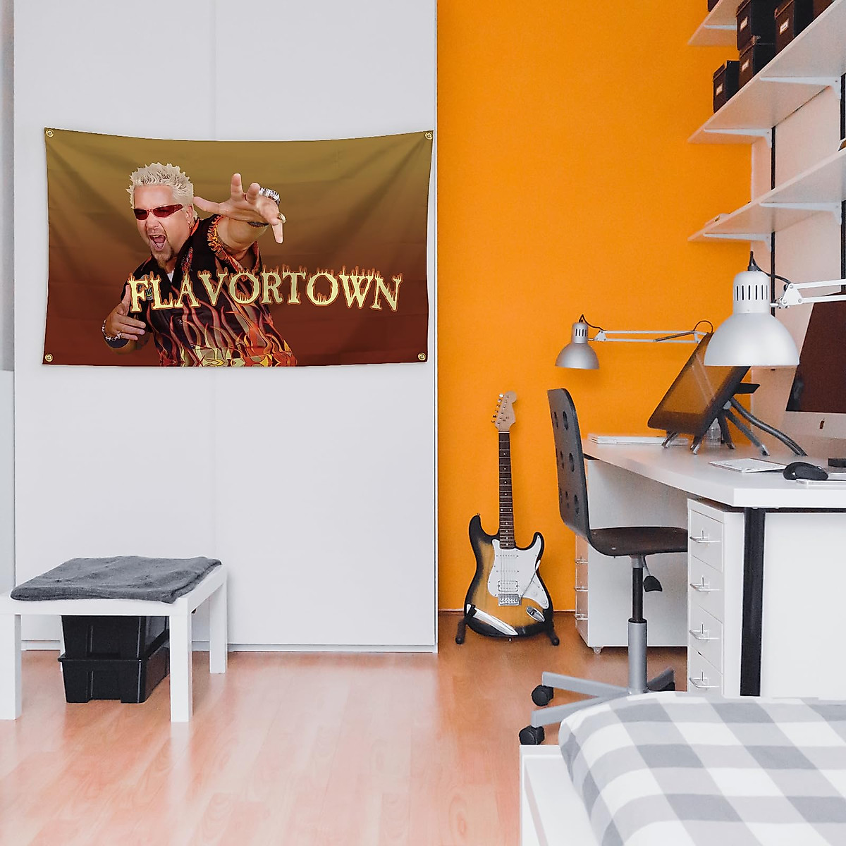 Guy Fieri Flavortown Flag ，3x5 Feet Flag Funny Poster Durable Man Cave Wall Flag with Brass Grommets This beautiful entertaining banner flag for College Dorm Room Decor,Outdoor, events, festivals..