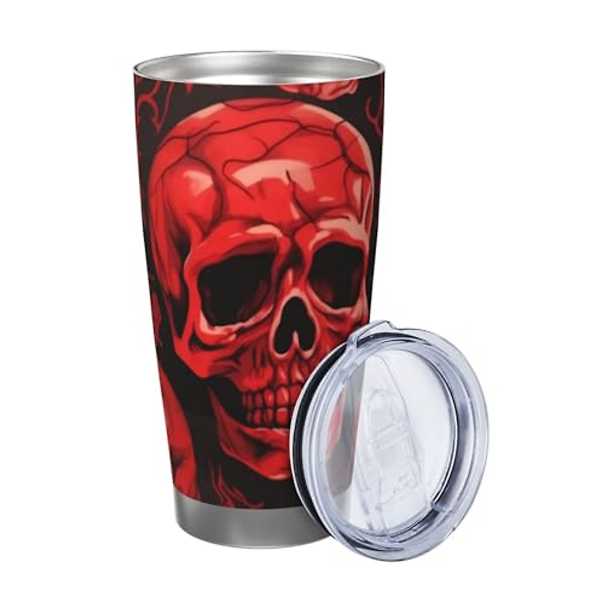 EKPRAVDKTF Red Skulls 20oz Insulated Stainless Steel Tumbler With Lids And Straws, Double Wall Vacuum Travel Coffee Mug, Thermal Cup For Cold & Hot Drinks, Reusable Metal Straw & Brush