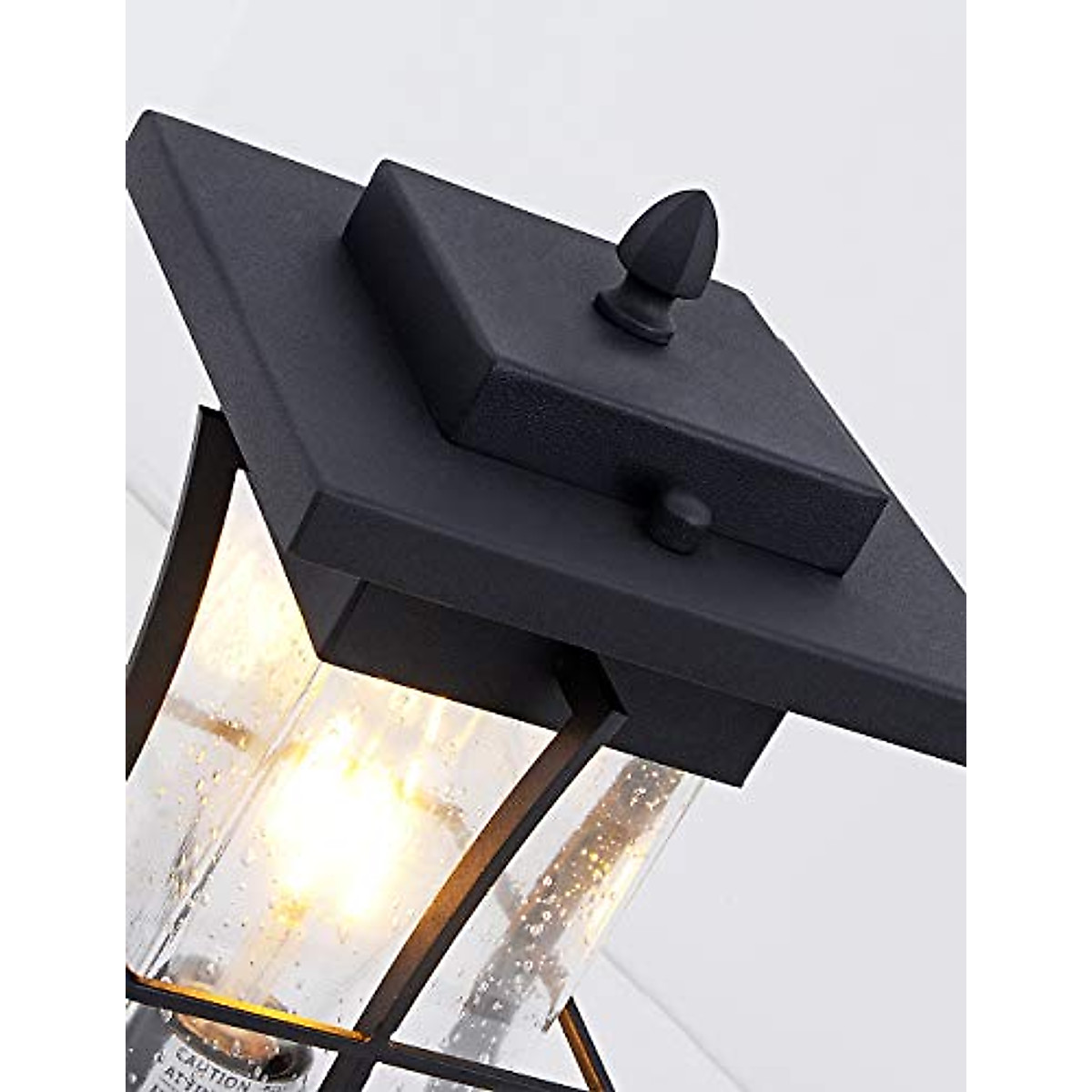 EERU Waterproof Outdoor Post Light Fixture Pole Mount Light with Pier Mount Adapter, Black Finish with Seeded Glass Outdoor Post Lantern for Patio, Garden, Porch and Backyard