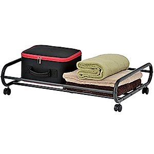 MyGift 24-Inch Rolling Stainless Steel Black Metal Under Bed Storage Cart, Space Saving Organizer Rotating Wheels