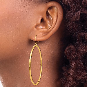 14K Yellow Gold Tube Hoop Drop Dangle Earrings
