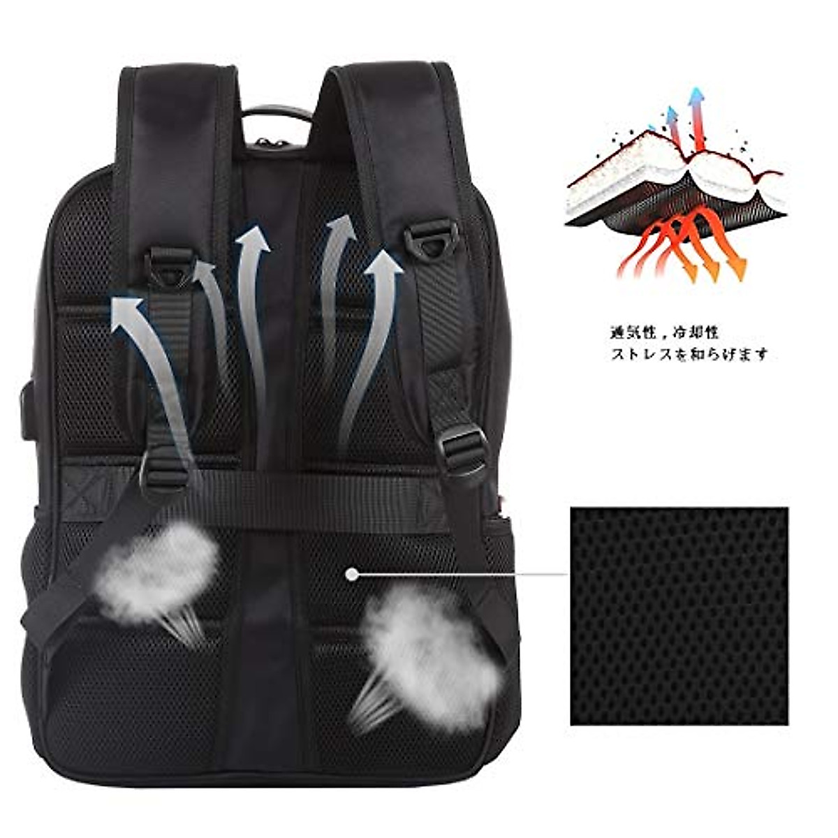 14W Solar Panel Power Backpack Laptop Bag with Handle and USB Charging Port(Black)