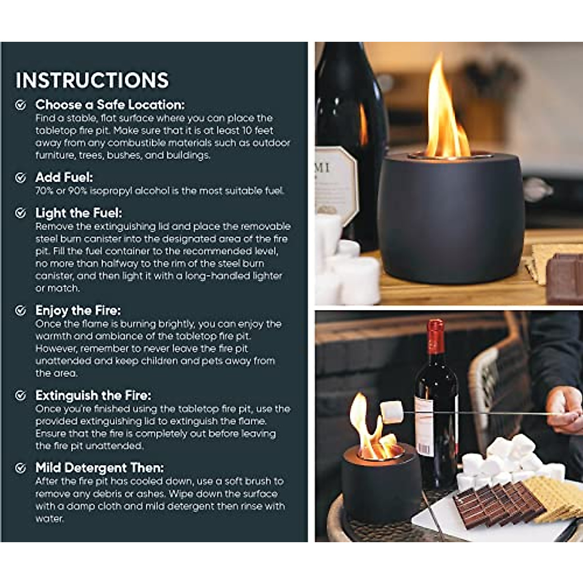 Vatra - Rubbing Alcohol Tabletop Fire Pit for Indoor Outdoor - Durable Mini Concrete Portable Fire Pit with Matte Finish - Odorless Smokeless Fire Pit - 60-90 Min Burn Time - Smores Maker Fireplace