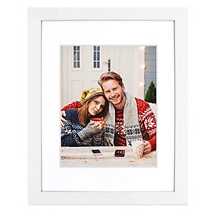 Golden State Art, 11x14 Wooden Picture Frame - Mat for 8x10 Photos - Real Glass - Horizontal and Vertical Wall Display, Great for Engagement, Wedding, Graduation Pictures, White, 1 Pack