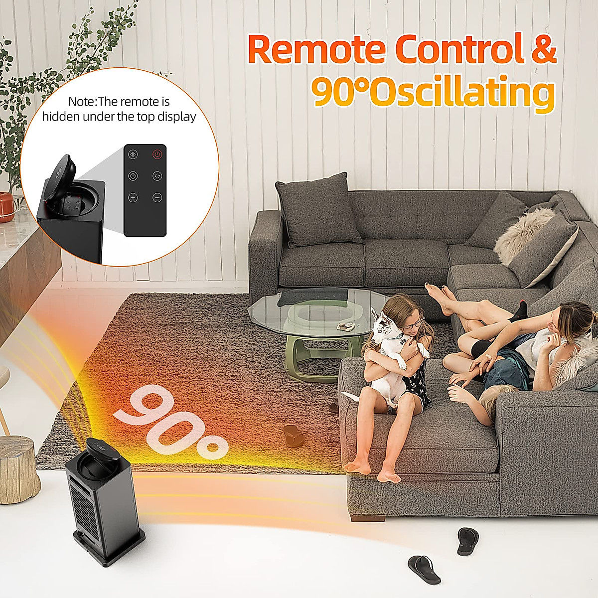 Space Heater,1500W Oscillating Heater for Indoor Use with ECO Thermostat,Remote,4 Modes and 24H Timer, TABYIK Portable Electric Heaters with 6 Protection for Small Room for Office