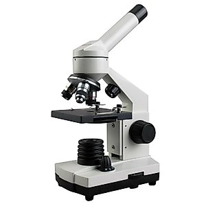 AmScope M110 Series Cordless LED Metal Frame Compound Microscope - 40X-1000X Magnification - Features Coarse Focusing Knobs - Includes 10-Piece Prepared and Blank Glass Microscope Slides