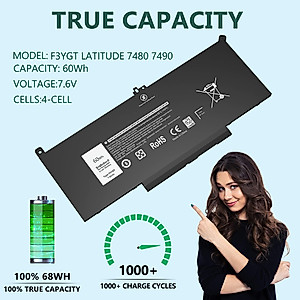 7480 F3YGT 2X39G 60WH Laptop Battery for Dell Latitude 12 7000 7280 7290 13 7000 7380 7390 P29S002 14 7000 7480 7490 E7280 E7480 E7490 E7290 E7380 Battery fits Dell 453-BBCF 451-BBYE KG7VF DM3WC DM6WC
