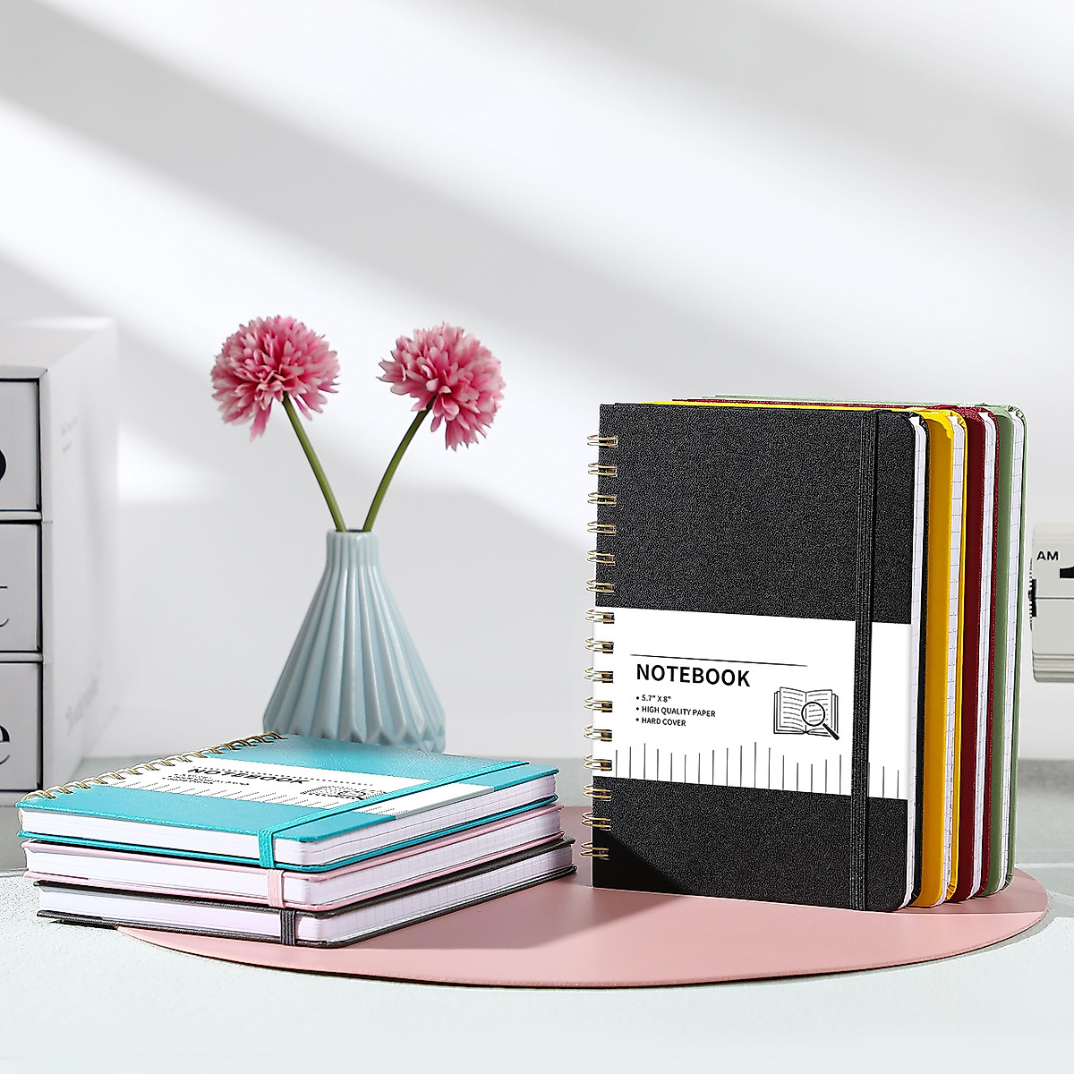 Ymomode Ruled Notebook/Journal - Notebooks with Hardcover and Premium Thick Paper, 8" x 5.7" (exclusive of spirals), College Ruled Spiral Notebook/Journal, Strong Twin-Wire Binding, Back Pocket