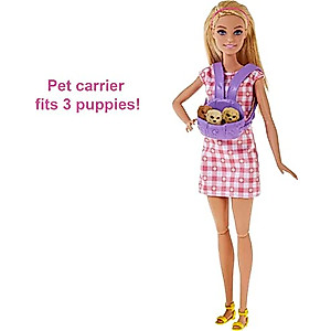 Barbie Doll and Pets, Blonde Doll with Mommy Dog, 3 Newborn Puppies with Color-Change Feature and Pet Accessories