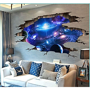 Blue Purple Galaxy Wall Decals, Removable Sticker,The Art Magic 3D Milky Way Dreamscape Home Decor (4 Sheets)