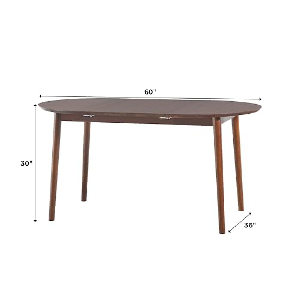 Walker Edison Mid Century Solid Wood Oval Extension Dining Table with Hairpin Legs and Removable Leaf, 60 Inch, Walnut