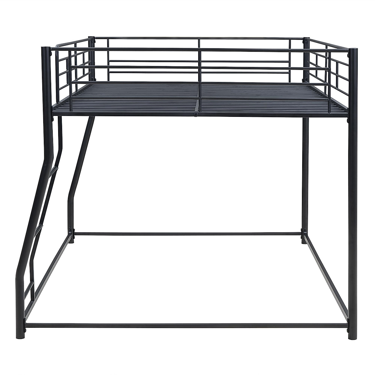 Harper & Bright Designs Full XL Over Queen Bunk Beds, Heavy-Duty Metal Floor Bunk Bed Frame with Ladder for Kids Boys Girls Teens,Black