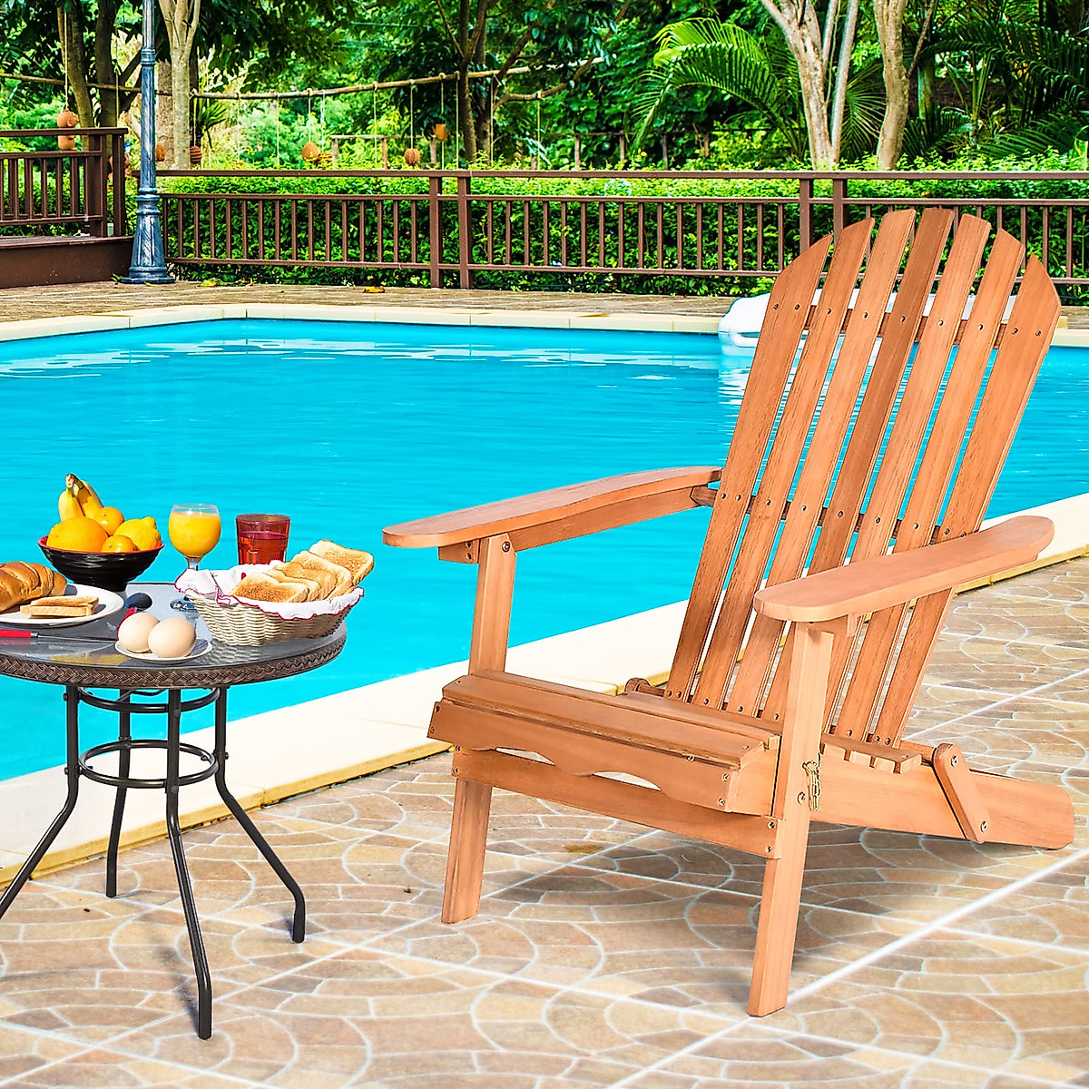 Tangkula Folding Adirondack Chair, Weather Resistant Outdoor Chair, Eucalyptus Wood Adirondack Lounger Chair for Patio Porch Deck Poolside and Backyard (4)