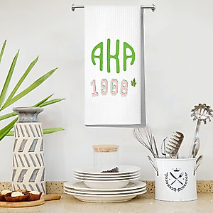 LEVLO Sorority Kitchen Towel Sorority Sisters Gift Pink and Green Sorority Tea Towels Sorority Housewarming Gift (A K Sorority Towel)