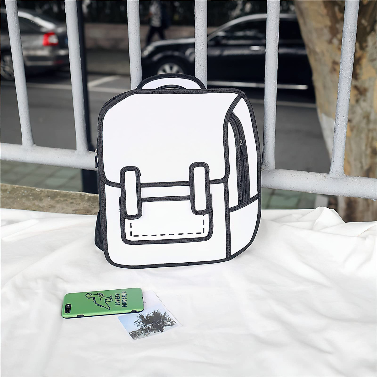 LaurelTree Kawaii Aesthetic Cute Funny 2D Cartoon Backpack Laptop Travel Bag School Students Suppliers Teens Girls (White)…