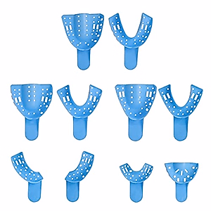 10 PCS Dental Impression Trays Disposable Plastic Small Medium Large Autoclavable Perforated Impression Trays Set Blue