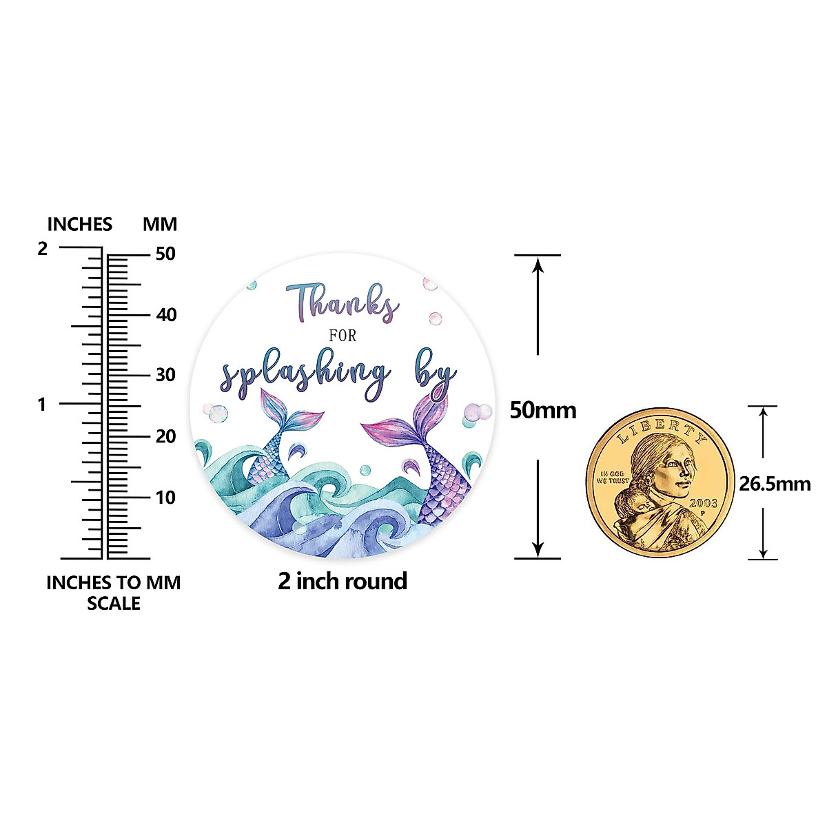 80 Mermaid Birthday Stickers, Mermaid Baby Shower Stickers, Under The Sea Party Favor Thank You Stickers(2 Inch)