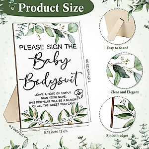 Qunclay 12 Pcs Baby Bodysuit Baby Shower Game Include 1 Game Wooden Bodysuit Sign Tabletop Decor 1 White Blank Newborn Bodysuit 10 Fabric Marker for Baby Shower Gender Reveal Party(Greenery)