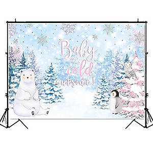 Avezano Winter Wonderland Baby Shower Backdrop 7x5ft Vinyl Baby It's Cold Outside Party Decorations Winter Snow Polar Bear and Penguin Baby Shower Banner Photography Background