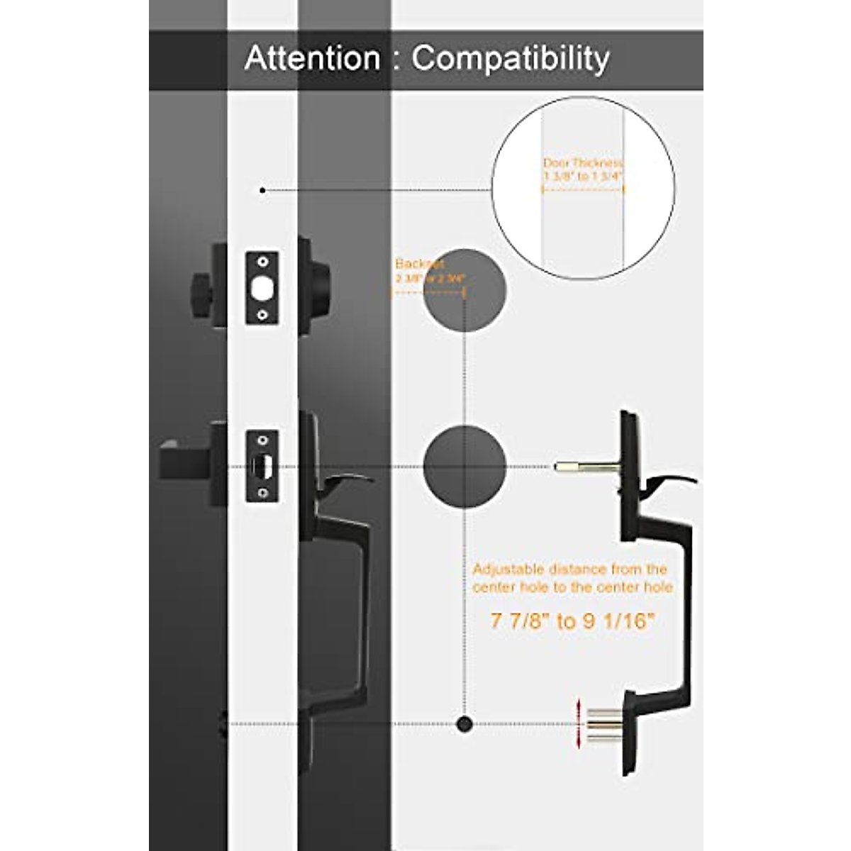 goldenwarm Black Front Door Handle, Entry Door Handle and Reversible Handle Lever, Modern Front Door Handle Only, Matte Black Front Door Entry Handleset, Entry Way Door Handle
