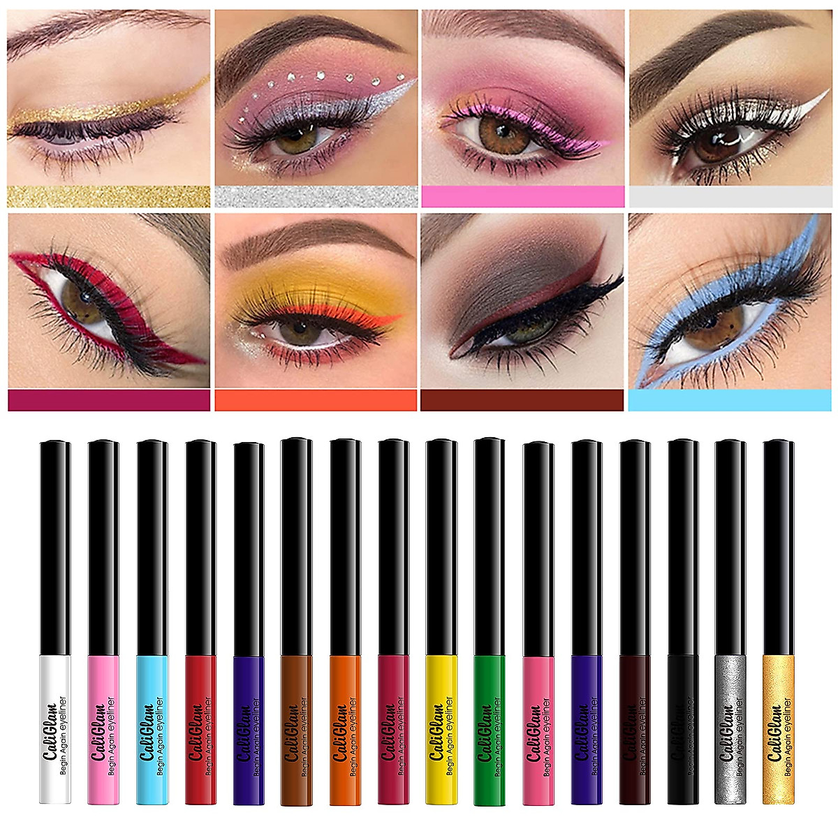 16 Color Matte Liquid Eyeliner Set,Glitter Gold Silver Eye Liners Waterproof High Pigmented Long Lasting Eyeliner Pencil Eye Makeup Kit