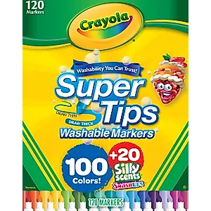 Crayola Super Tips Marker Set, 100 Washable Markers for Kids, 20 Scented Markers, Bulk Colored Markers for Coloring Books, Gift for Kids [Amazon Exclusive]